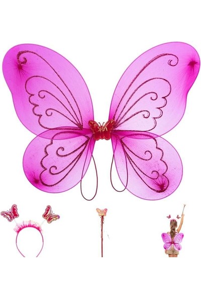 Bak Beğen Al Çocuklar Için Kelebek Kanadı Tacı ve Asası Fuşya Renk Bak Beğen Al Çocuklar Için Kelebek Kanadı Tacı ve Asası Fuşya Renk