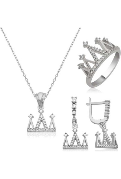 Gumush Gümüş Kraliçe Tacı Kadın Set