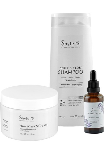 Shyler's Anti-Hair Loss Shampoo + Saç Maskesi ve Saç Bakım Kremi + Saç Bakım Serumu Shyler's Anti-Hair Loss Shampoo + Saç Maskesi ve Saç Bakım Kremi + Saç Bakım Serumu