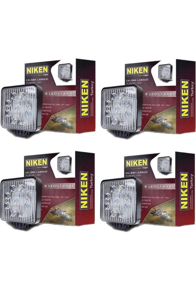 Niken 9 LED Kare Off Road Sis Farı Çalışma Lambası 4 Adet 12-24V 27W Niken 9 LED Kare Off Road Sis Farı Çalışma Lambası 4 Adet 12-24V 27W