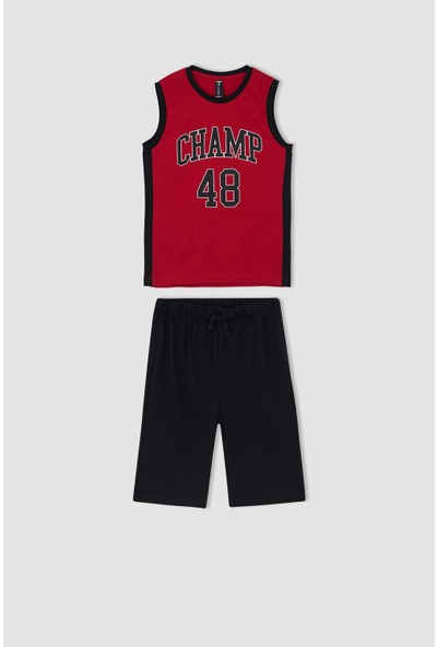 DeFacto Erkek Çocuk Regular Fit Baskılı Kolsuz Tişört ve Şort Takım X2583A622SP
