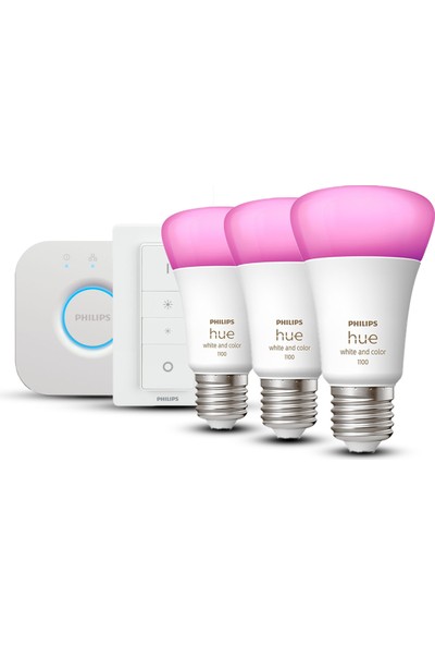 Philips Hue E27-75W Bluetooth Kumandalı Renkli 3'lü Akıllı Başlangıç Seti