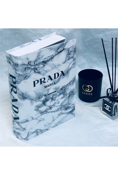 Lovely Book & Book Prada Mermer Desenli Dekoratif Kitap Kutusu Lovely Book & Book Prada Mermer Desenli Dekoratif Kitap Kutusu