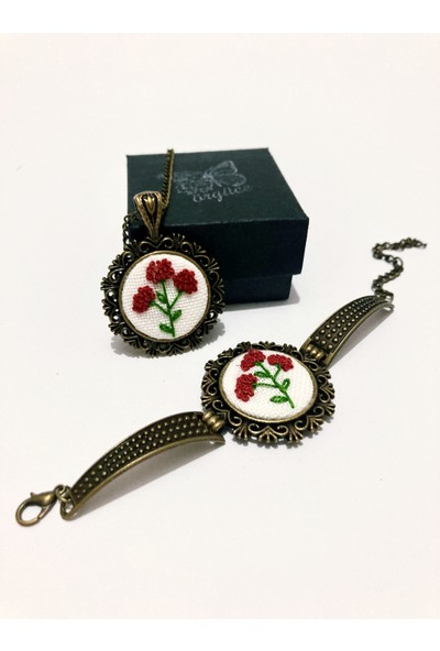 Örgüce Ortanca Çiçeği El Emeği Nakış Kolye Bileklik Seti Hediyelik Kadın Bijuteri Takı