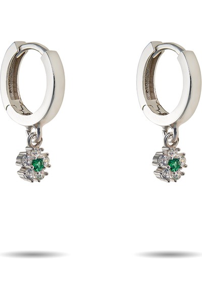 Renkli Gümüş 925 Ayar Gümüş Taşlı Çiçekli Halka Küpe