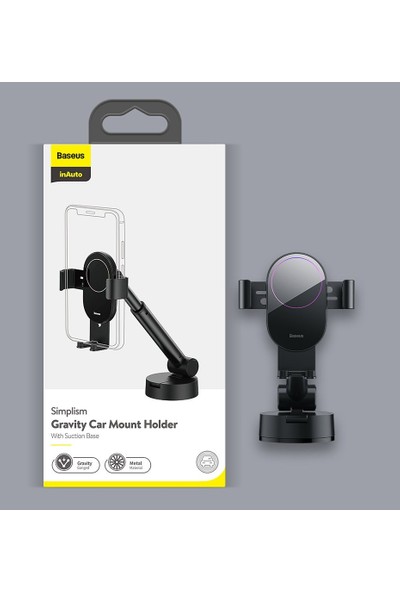 Baseus Vakumlu Araç Torpido Üstü ve Ön Cam Telefon Tutacağı Siyah