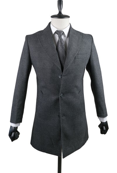 İmza Siyah Ekose Desen Slim Fit Palto İmza Siyah Ekose Desen Slim Fit Palto
