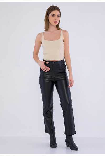 Basics&more Kadın Deri Pantolon