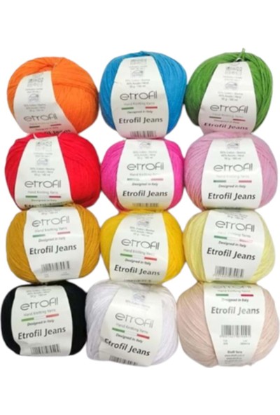 Etrofil Jeans Punch Nakışı Punch Ipi Amigurumi 12 Farklı Renk Set - Karışık 3
