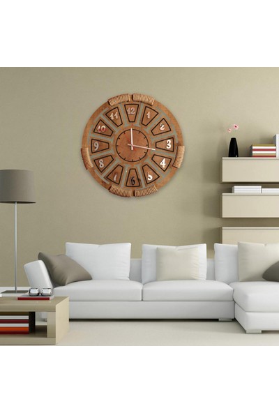 Gümüş Kabartmalı Jüt Halat Işlemeli Ahşap Saat 45 cm