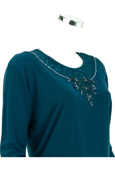 Oppland Kadın Anne Bluz. Yaka, Alt, ve Kol Taşlı-Desenli