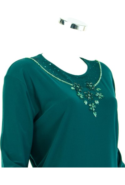 Oppland Kadın Anne Bluz. Yaka, Alt, ve Kol Taşlı-Desenli