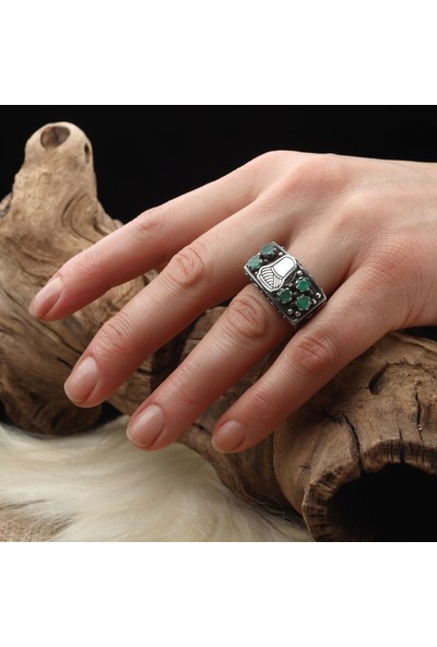 Sima Silver Gümüş Tasarım Zümrüt Taşlı Mevlana Sikke Figürlü Otant