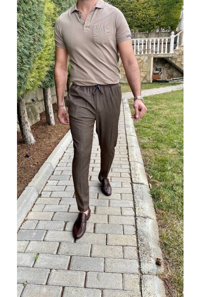 Hotman Erkek Likralı Beli Lastikli ve Bağcıklı Kumaş Pantolon