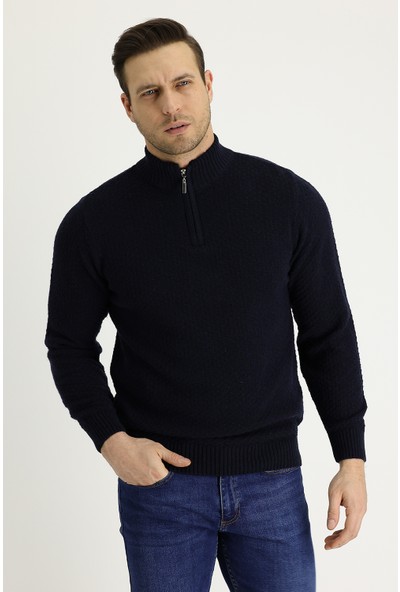 Bato Yaka Fermuarlı Yünlü Triko Kazak