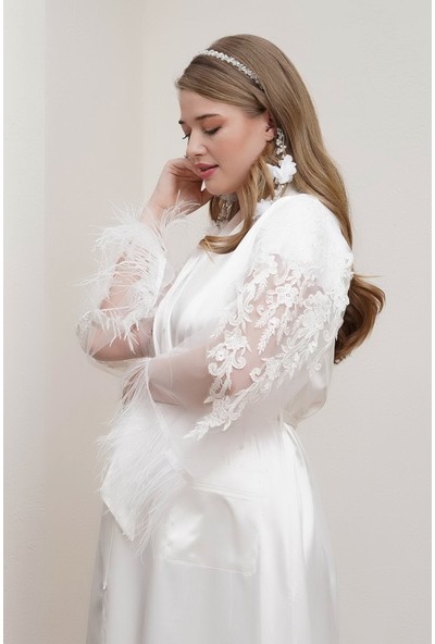 Cossy By Aqua Saten Kolları Dantel ve Tül Detaylı Sabahlık Cossy By Aqua Saten Kolları Dantel ve Tül Detaylı Sabahlık