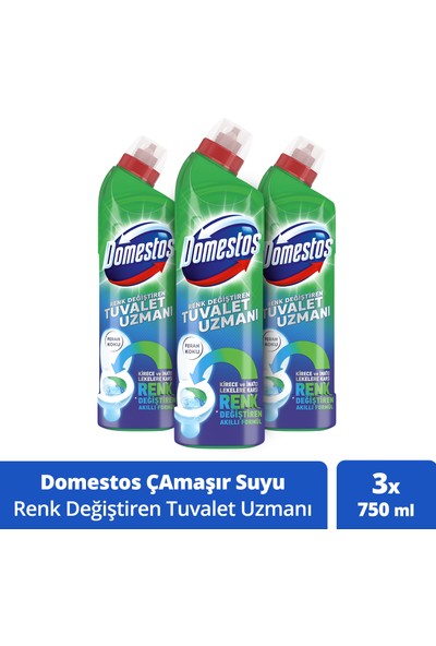 Domestos Tuvalet Temizleyici Renk Değiştiren Tuvalet Uzmanı Kireç Çözücü 750 ml X3