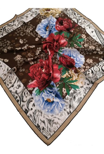 Vakko Twill Ipek Eşarp Kahverengi Mavi