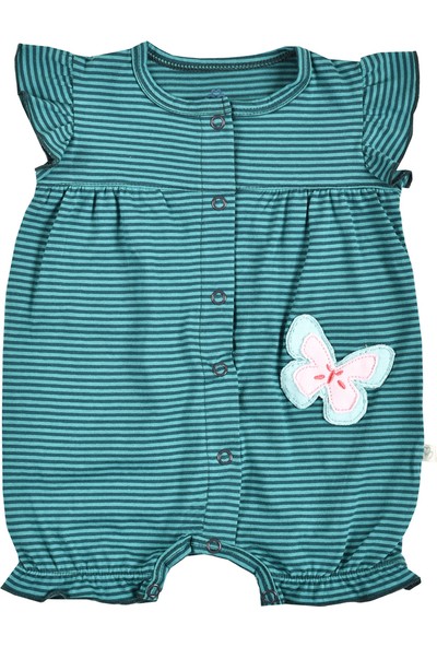 Organic Era Organicera Organik Fırfırlı Şort Tulum, Kelebek Nakışlı