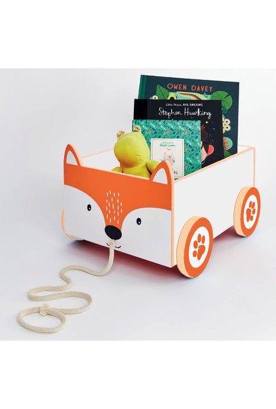 Ahşap Tilki Tekerlekli Çocuk Kitaplık