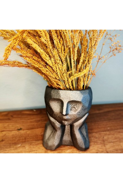 Griffinart Dokulu Düşünen Saksı Hediyelik Dekoratif Saksı