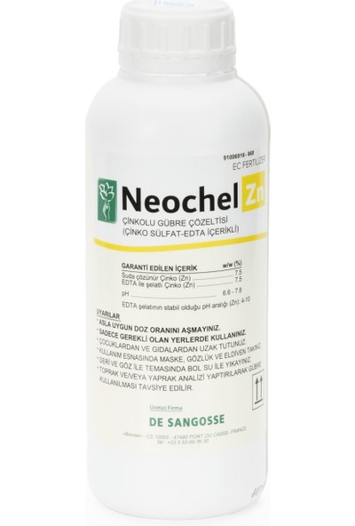 De Sangosse Neochel-Çinkolu Gübre Çözeltisi (Çinko Sülfat-Edta Içerikli) Yaprak Gübresi De Sangosse Neochel-Çinkolu Gübre Çözeltisi (Çinko Sülfat-Edta Içerikli) Yaprak Gübresi