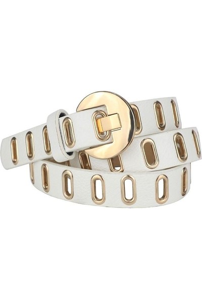 Foxer Kadın Gold Tokalı Beyaz Italyan Kemer 110 cm