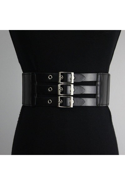 Foxer Siyah Deri Gümüş Detay Kadın Bel Kemeri 75 cm