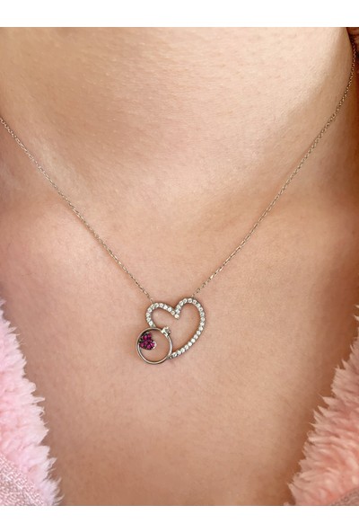 Eyisa Silver Gümüş Kolye 925 Ayar Gümüş Kolye Tektaş Kalpli Kolye