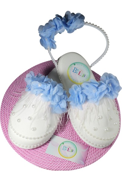 Bebeloji Lohusa Takımı Çiçekli Incili Terlik ve Taç Takımı (2'li Set)