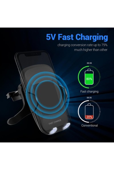 Guangdong Qi 360 ° Kablosuz Hızlı Araç Şarj Cihazı Telefon Tutucu Montaj iPhone 8 x Samsung S8 Siyah (Yurt Dışından)
