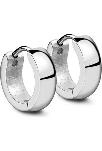 Desingshop Unisex Geniş Erkek Çelik Küpe Çifti Gümüş Renk