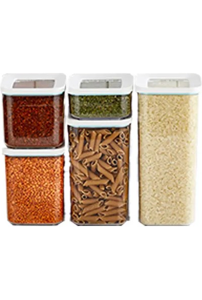 5'li Sızdırmaz Erzak Saklama Kabı Seti Kare Beyaz 5'li Sızdırmaz Erzak Saklama Kabı Seti Kare Beyaz