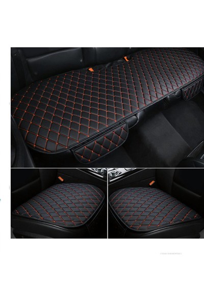 Tegin Araba Koltuk Minderi Ön ve Arka Takım 3 Parça Aracınıza Stil Katın Siyah Deri Turuncu Desen