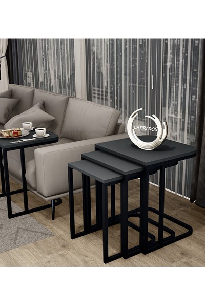 Metalia Metal Siyah-Antrasit 3 Lü Zigon Sehpa