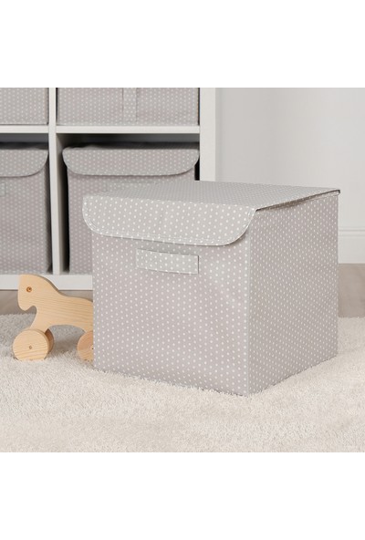 Ocean Home 30 x 30 x 30 Gri Puantiye Baskılı Kapaklı Kutu