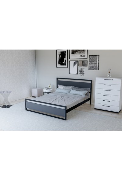 Gm 171 Star Çift Kişilik Antrasit Gri Karyola 140 x 190