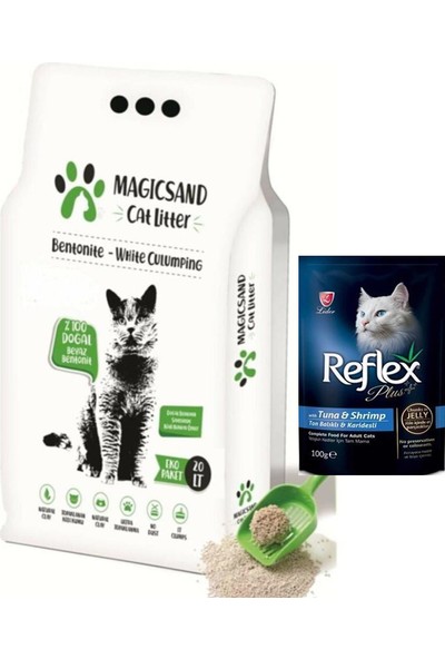 Magicsand Kokusuz Ince 20 lt + Reflex Plus Tuna ve Karidesli Pouch 100 gr