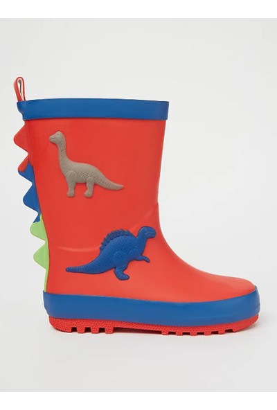 George Erkek Çocuk Kırmızı Dinozor Detaylı Tekstil Astarlı Su Geçirmez Bot
