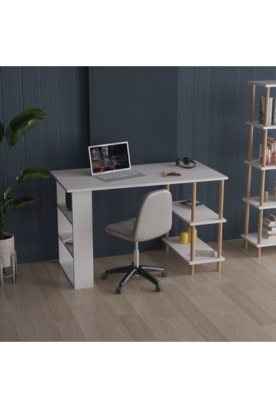 İntergo Çalışma Masası Bilgisayar Masası Ofis Ders Masası 4 Raflı Ahşap Ayaklı Beyaz İntergo Çalışma Masası Bilgisayar Masası Ofis Ders Masası 4 Raflı Ahşap Ayaklı Beyaz