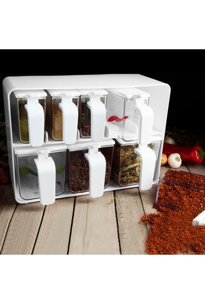 Herevin Sekizli Standlı Baharatlık Seti Beyaz - 161280-813 Herevin Sekizli Standlı Baharatlık Seti Beyaz - 161280-813