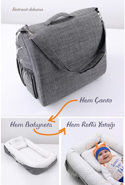 Umaybebek Çantalı Taşınabilir Reflü Yatağı, Babynest, Anne Çantası Antrasit Umaybebek Çantalı Taşınabilir Reflü Yatağı, Babynest, Anne Çantası Antrasit