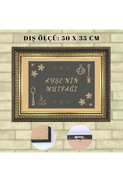 Tuğra Sanat Galerisi Mutfak Tablosu. 50 x 35 Cm. Renk Desenli Altın Sarı