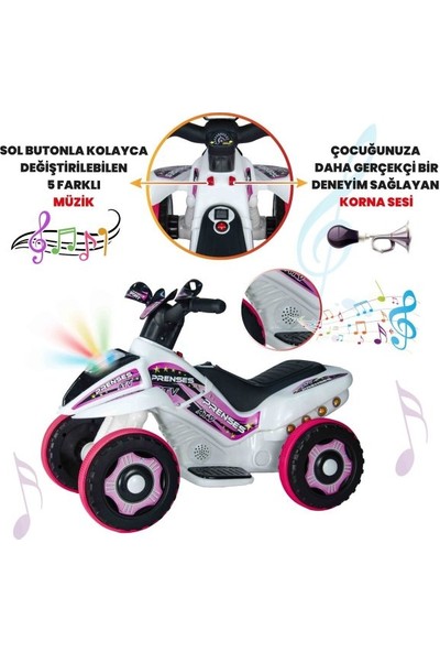 9178 Ujtoys, Akülü Atv 6V Karınca Beyaz Prenses 9178 Ujtoys, Akülü Atv 6V Karınca Beyaz Prenses