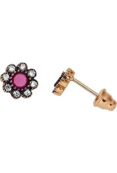 Bilezikci Mor Sümbül Rose Altın Küpe