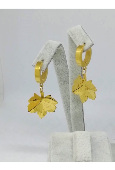 Eke Butik Altın Kaplama Yaprak Küpe
