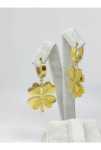 Eke Butik Altın Kaplama Yonca Küpe