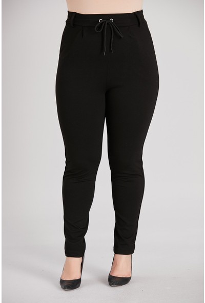 Rmg Bel Bağcık Detaylı Büyük Beden Siyah Çelik Pantolon Rmg Bel Bağcık Detaylı Büyük Beden Siyah Çelik Pantolon