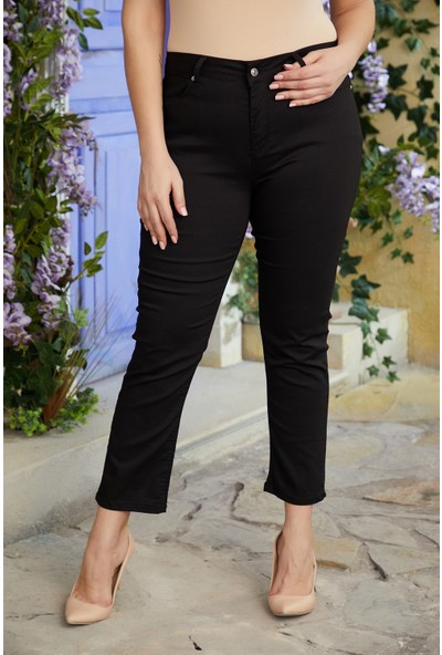 Rmg Bilek Paça Büyük Beden Siyah Pamuk Pantolon