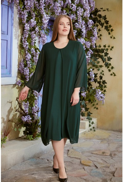 Rmg Kol Tül Detaylı Büyük Beden Ördek Başı Elbise